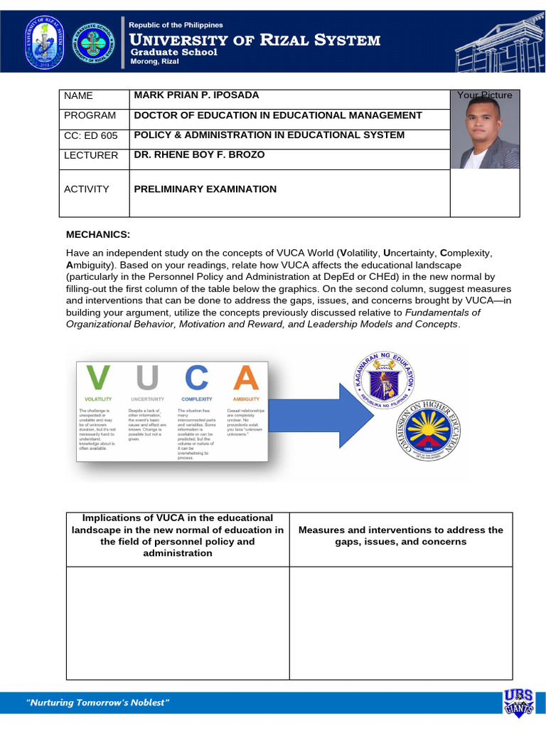 Preliminary Examination | PDF | Teachers | Cognition
