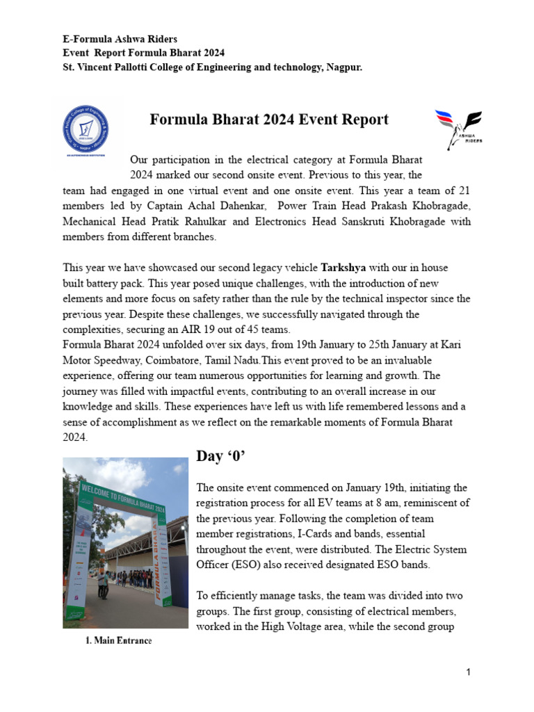 Formula Bharat 2024: Team Ashwa Report | PDF | Vehicles | Engineering