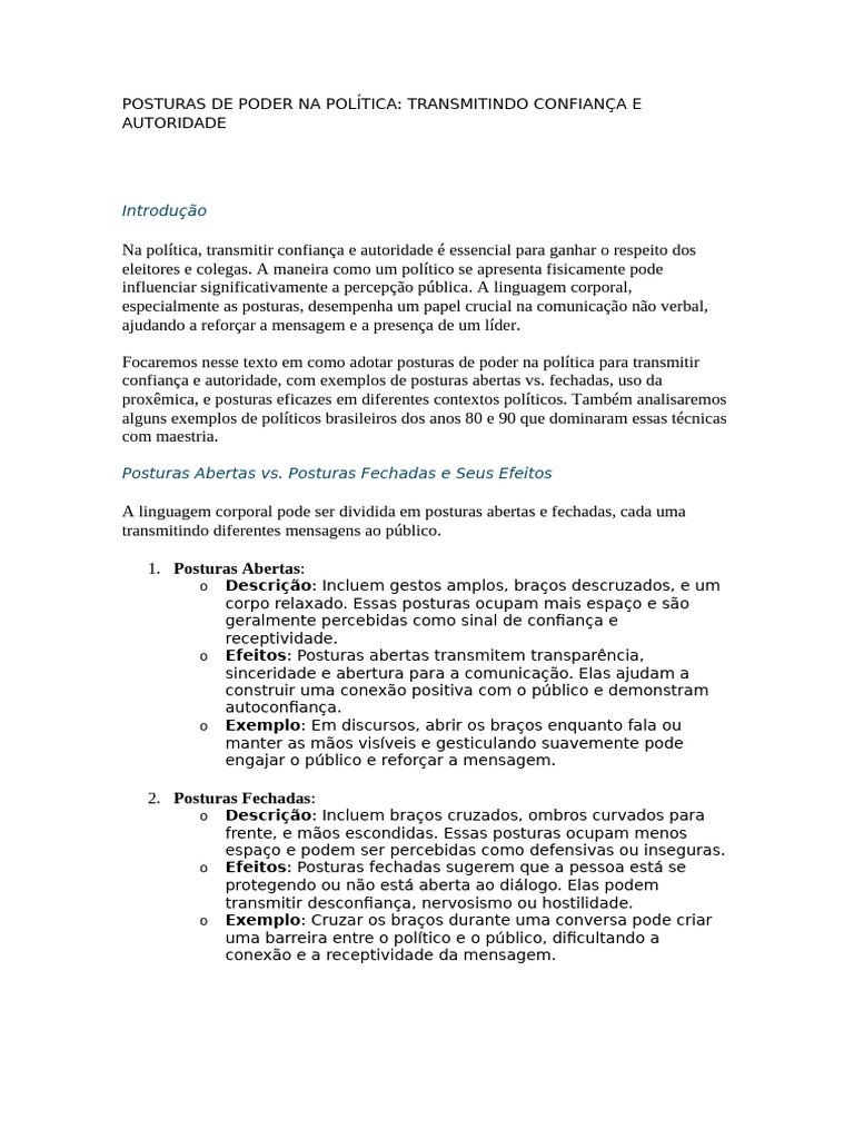 Posturas de Poder na Política: Confiança e Autoridade | PDF ...