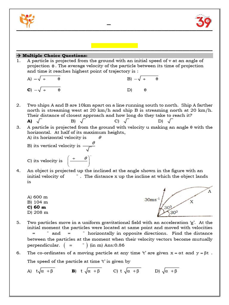 Motion in 2D IIT Work Sheet 2024-25 | PDF | Acceleration | Mechanics