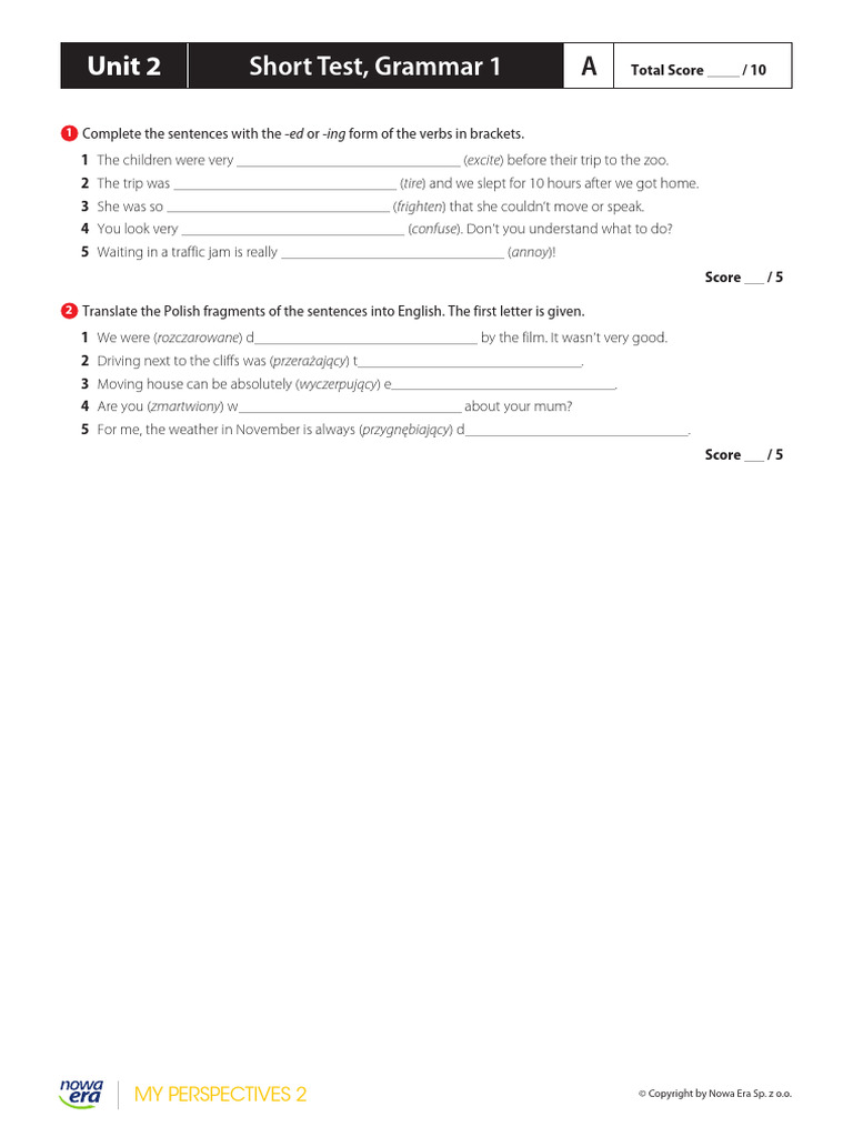 Grammar Test: -ed and -ing Forms | PDF