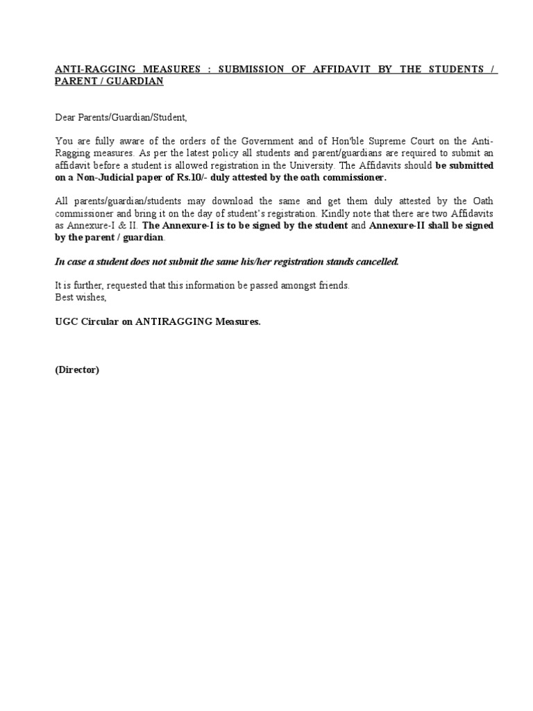 Anti Ragging Affidavit | Affidavit | Virtue