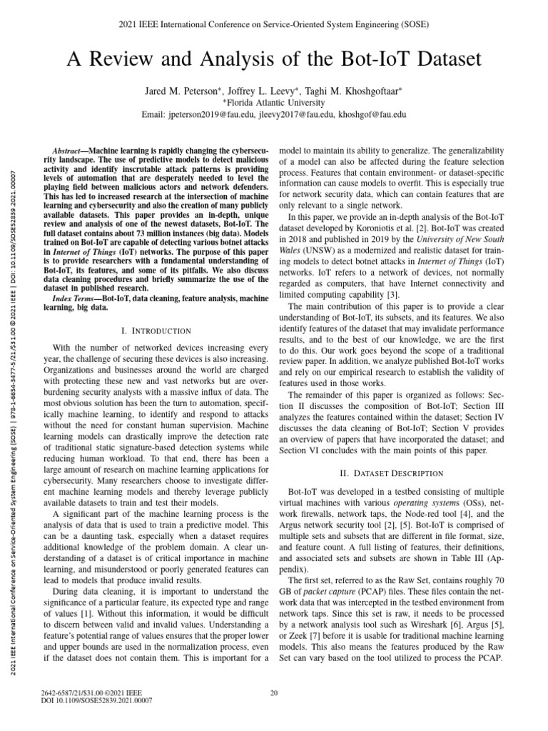 A Review and Analysis of The Bot-IoT Dataset | PDF | Denial Of Service Attack | Machine Learning