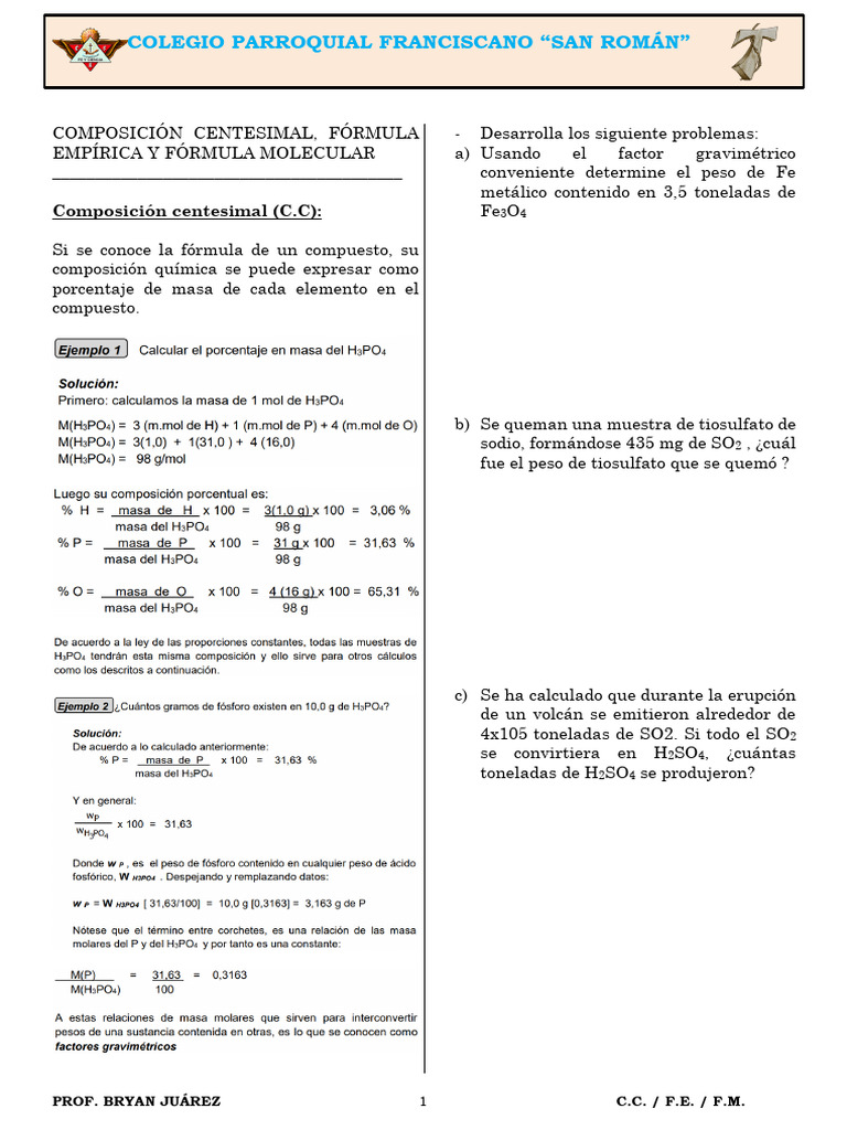 Composición Centesimal y Fórmulas Químicas | PDF | Benceno | Compuestos ...