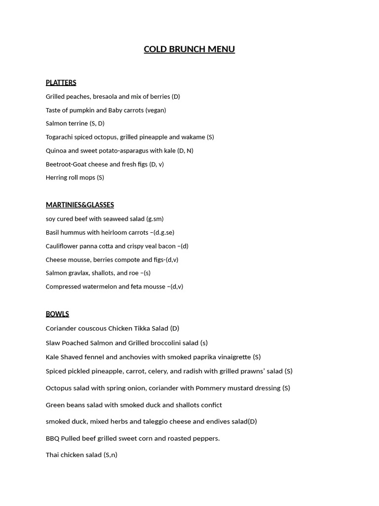 Cold Brunch Menu | PDF