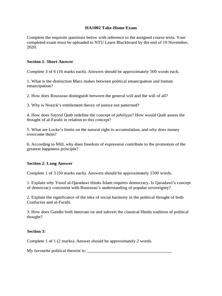 HA1002 Take-Home Exam 2020-2021 | PDF
