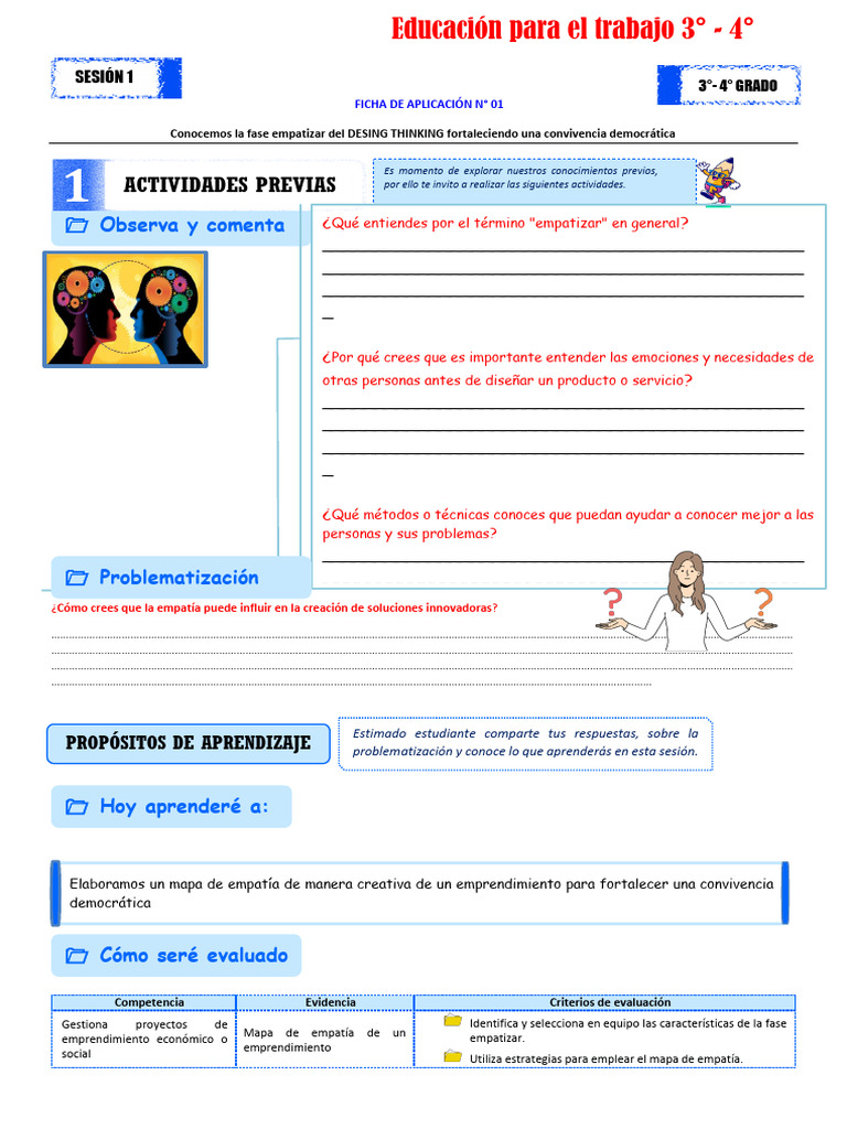 Ficha 1 - Conocemos La Fase Empatizarf Del Desing Thinking Fortaleciendo Una Convivencia ...