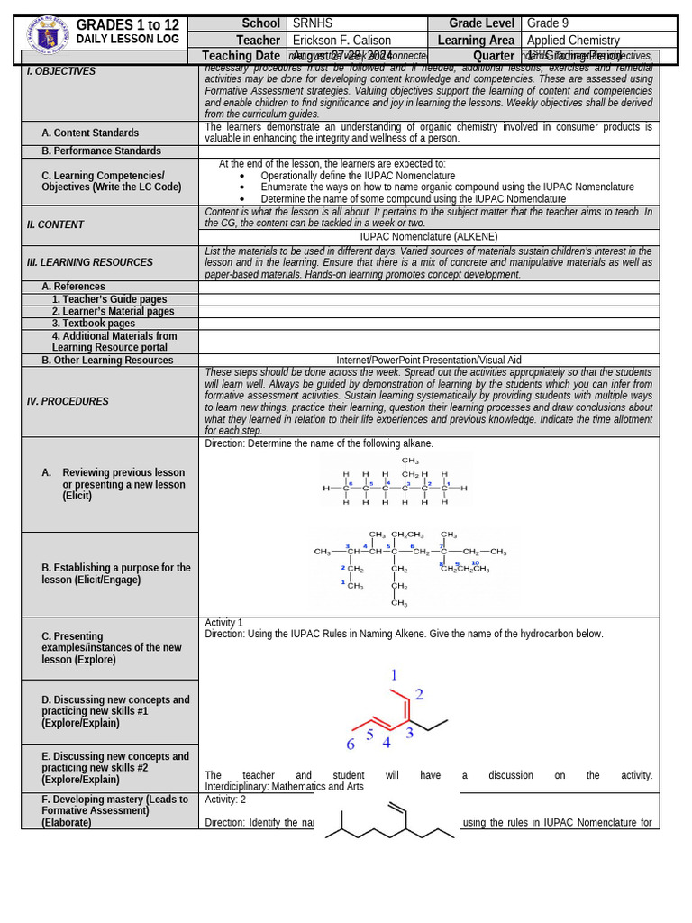 ALKENE | PDF | Learning | Teachers