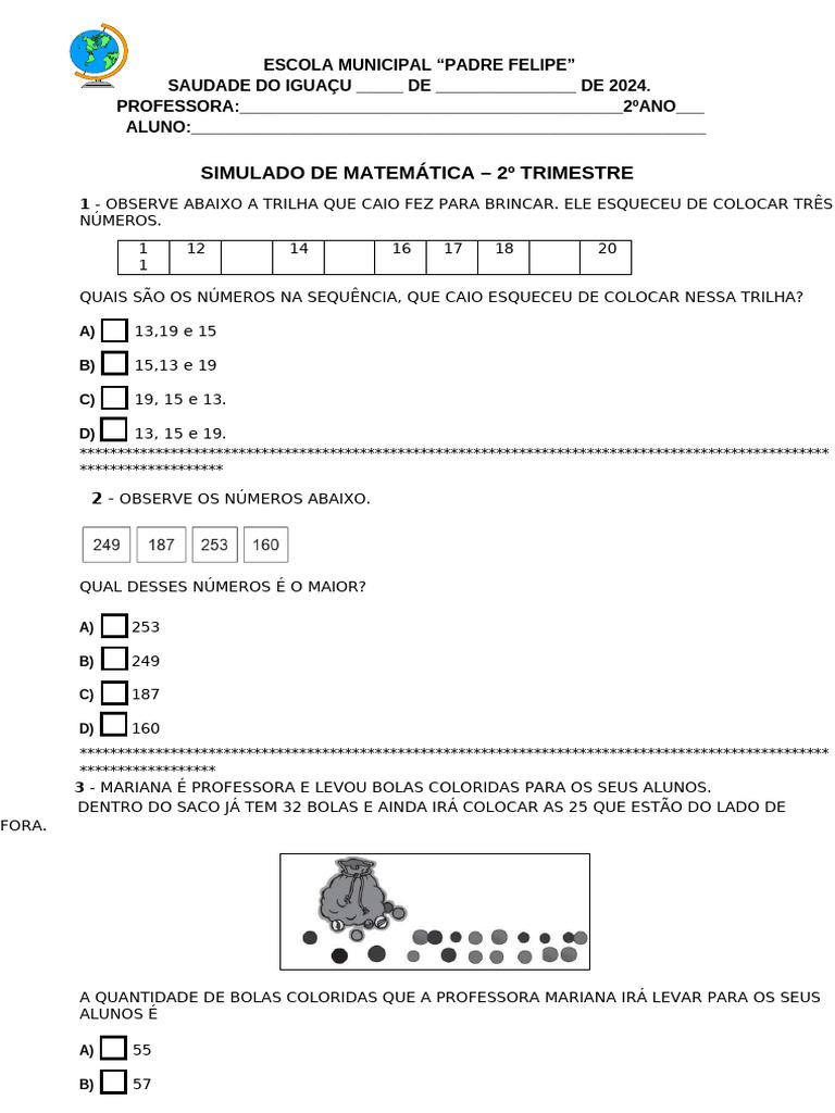 Segundo Simulado de MAT. 2º Ano | PDF
