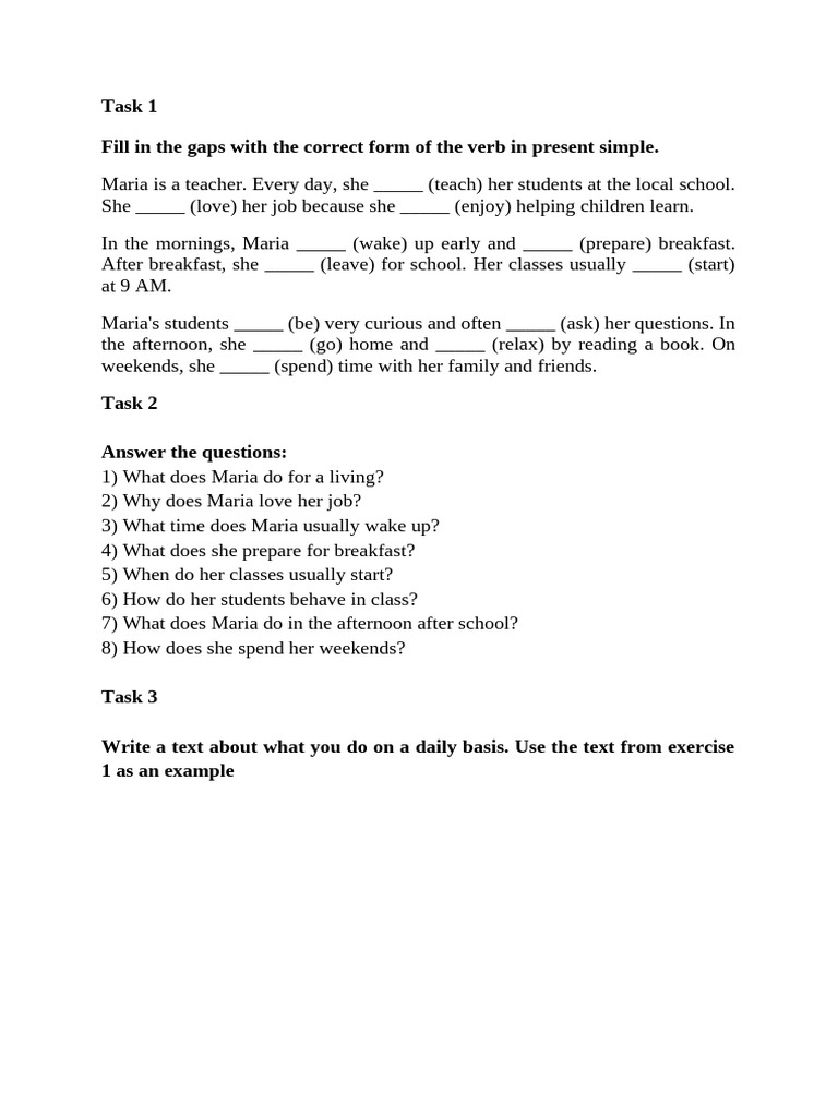 Maria's Daily Routine and Teaching Role | PDF