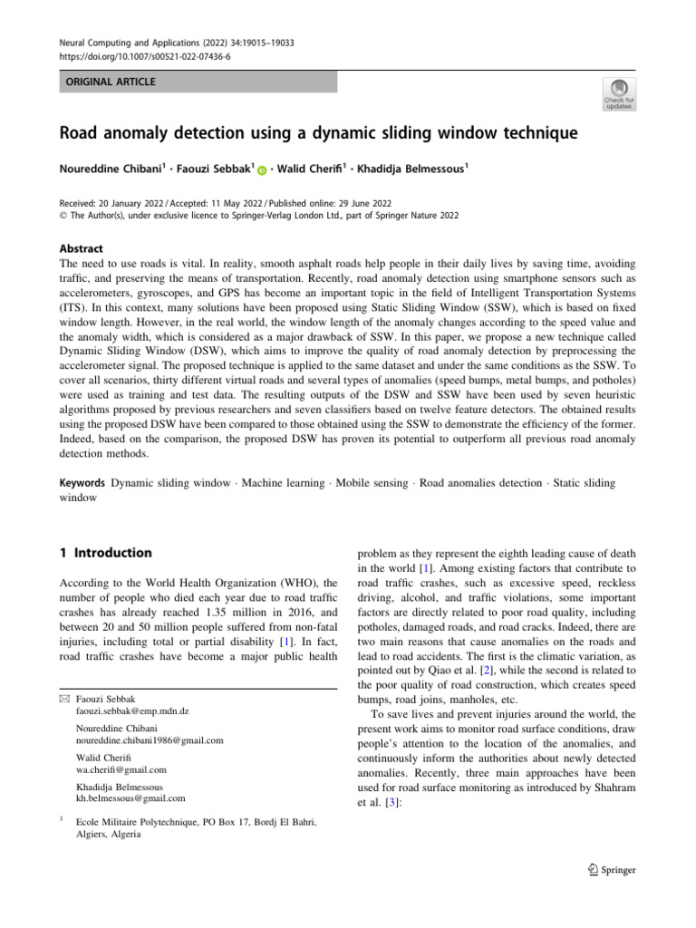 Road Anomaly Detection Using A Dynamic Sliding Window Technique | PDF | Machine Learning ...