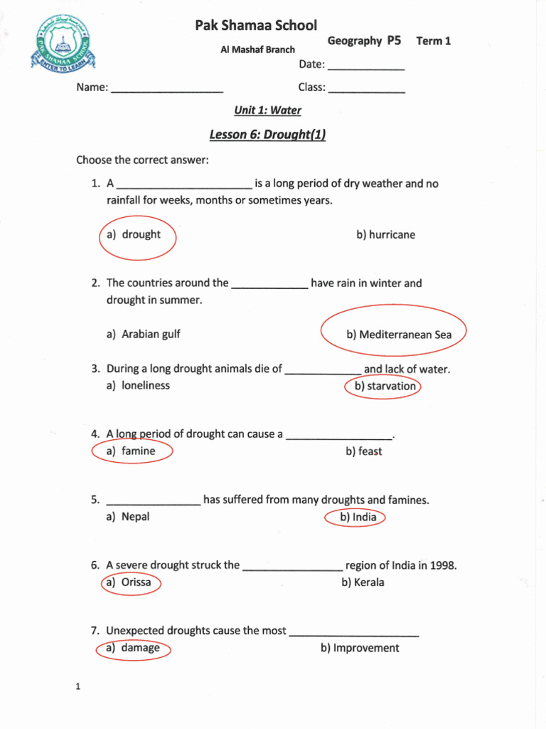 Lesson 6 Drought Solved WS and WB Exercise | PDF