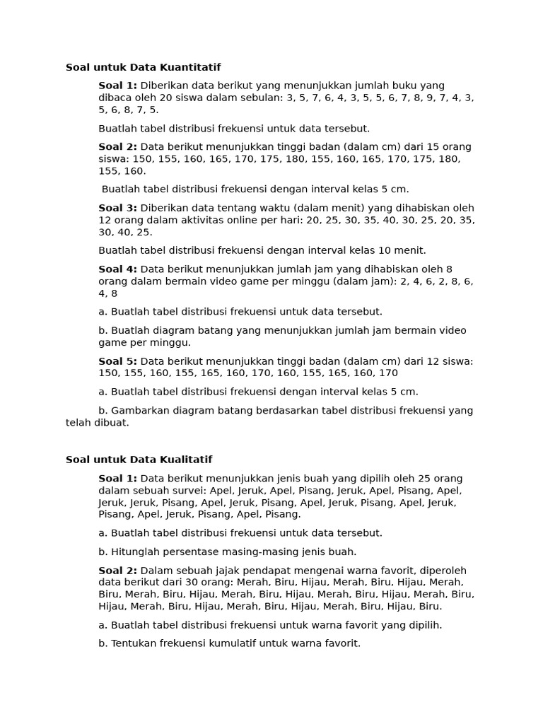 SOAL LATIHAN (Penyajian Data Tabel Distr - Frekuensi & Diagram Batang ...