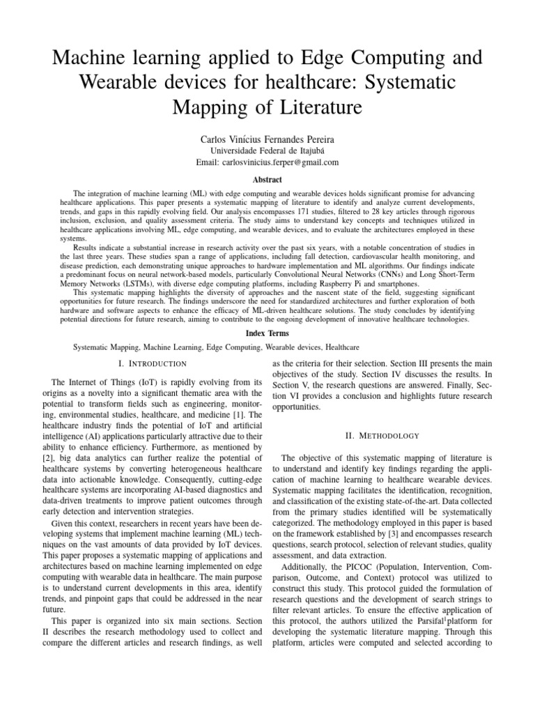 Machine Learning Applied To Edge Computing and Wearable Devices For Healthcare Systematic ...