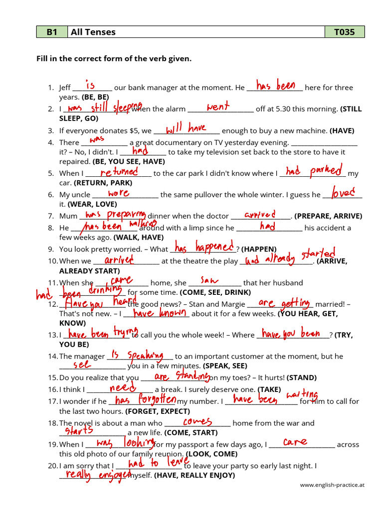 Mixed Tenses - PDF Grammar Worksheet - B1 - T035 | PDF