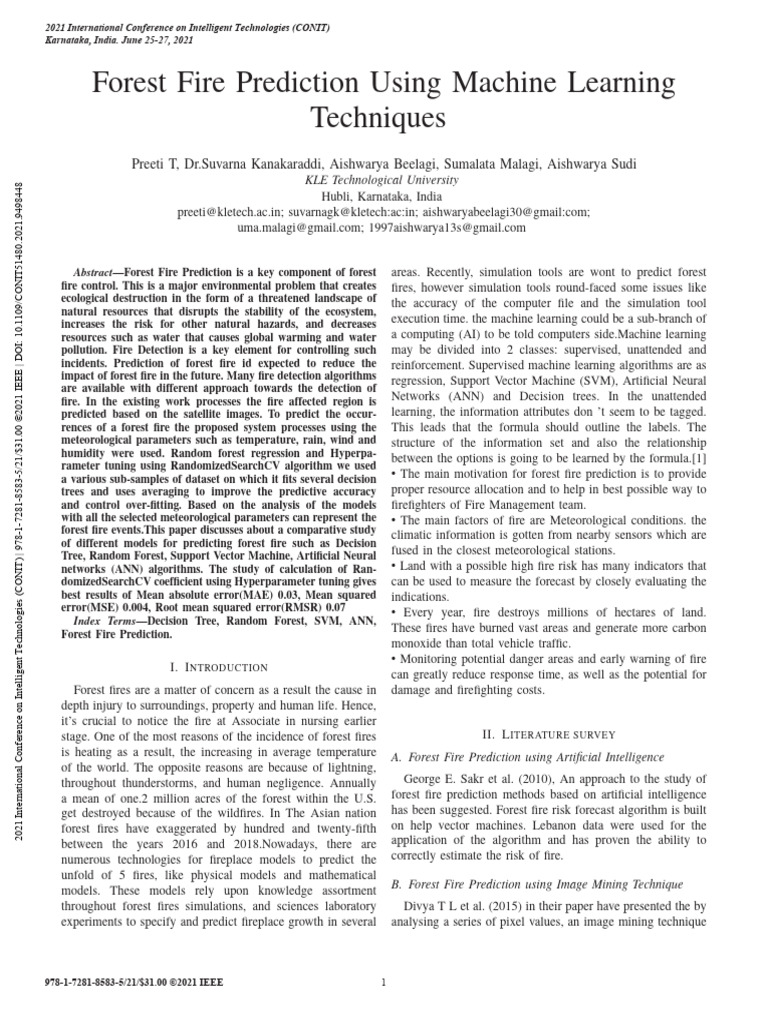 Forest Fire Prediction Using Machine Learning Techniques | PDF | Mean Squared Error | Support ...