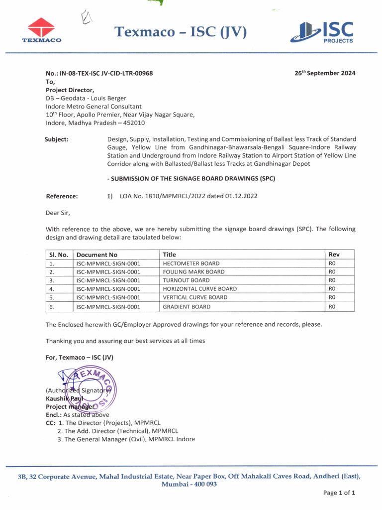 In08-Tex-Isc Jv-Cid-Ltr-00968 Submission of The Signage Board Drawings ...