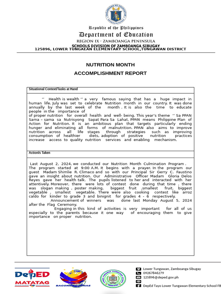 LTES Nutrition Month Report 2024 | PDF