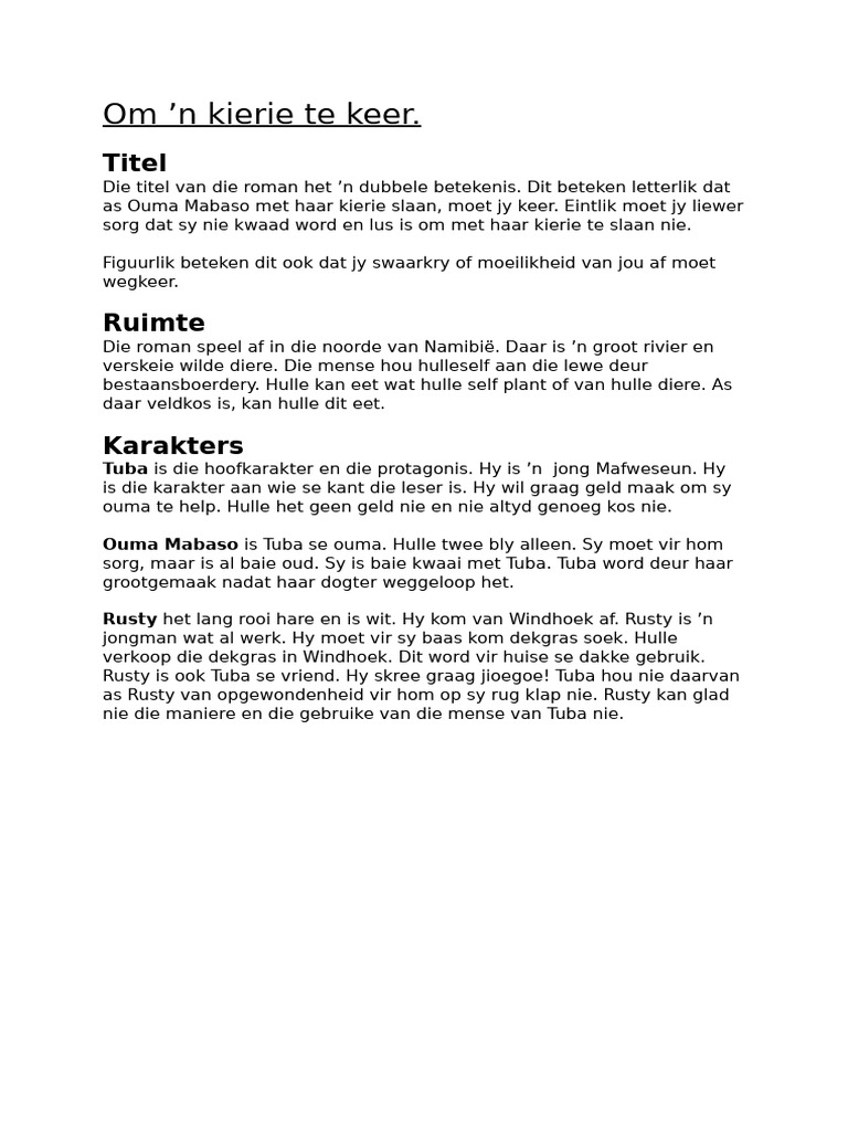Om Kierie Te Keer - Aantekeninge | PDF
