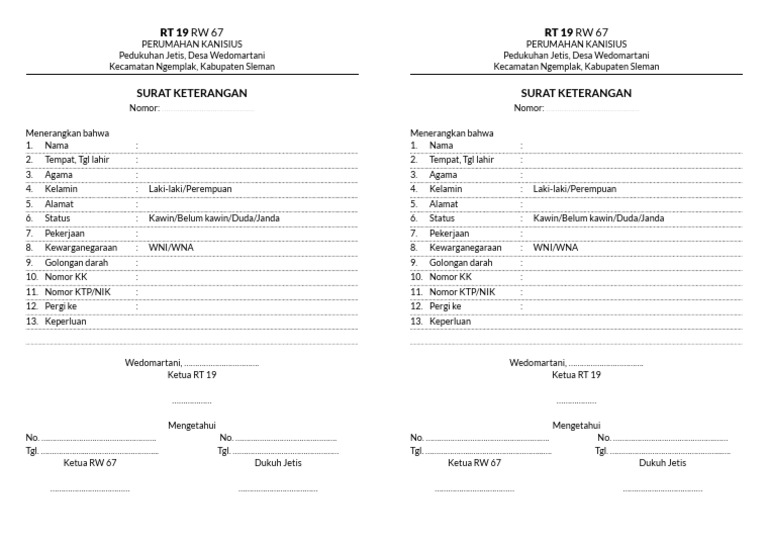 Formulir Surat Keterangan RT 19 RW 67 | PDF