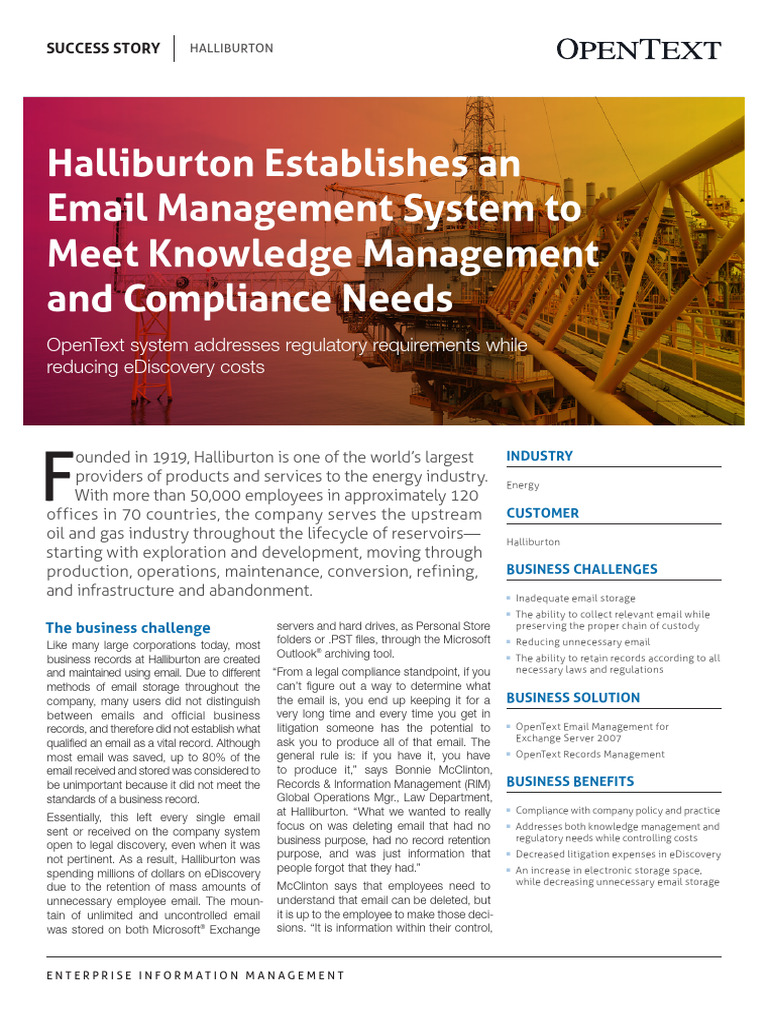 Halliburton Establishes An Email Management System To Meet Knowledge ...