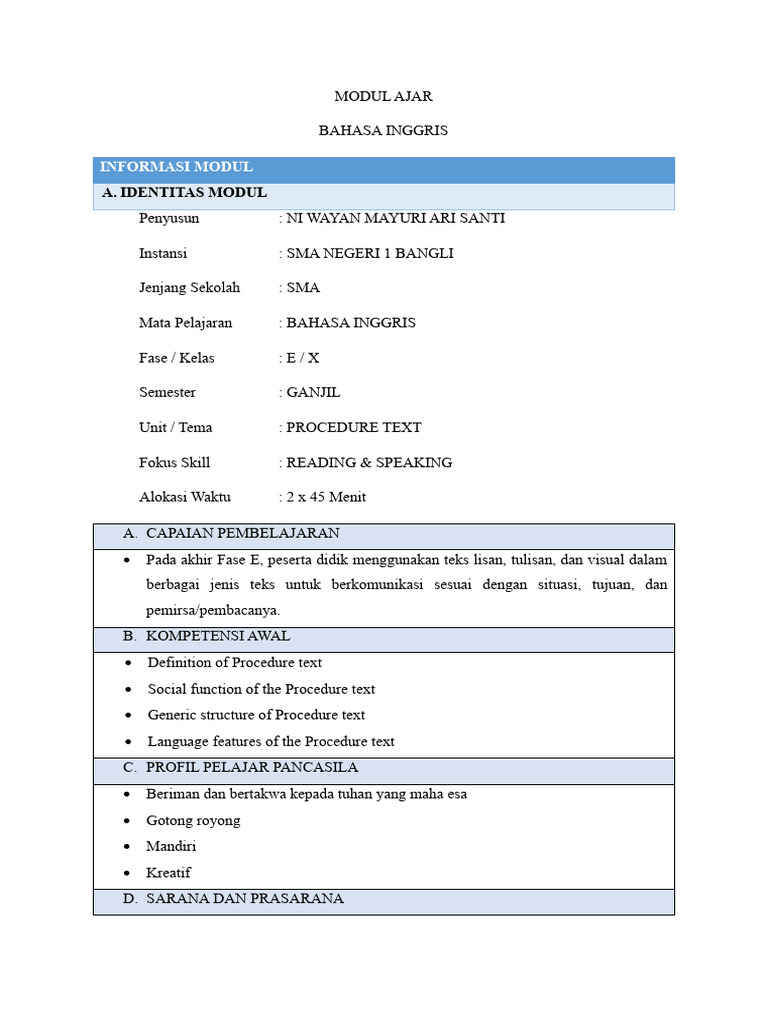 MODUL AJAR UJIAN MAYURI Fix | PDF | Goal