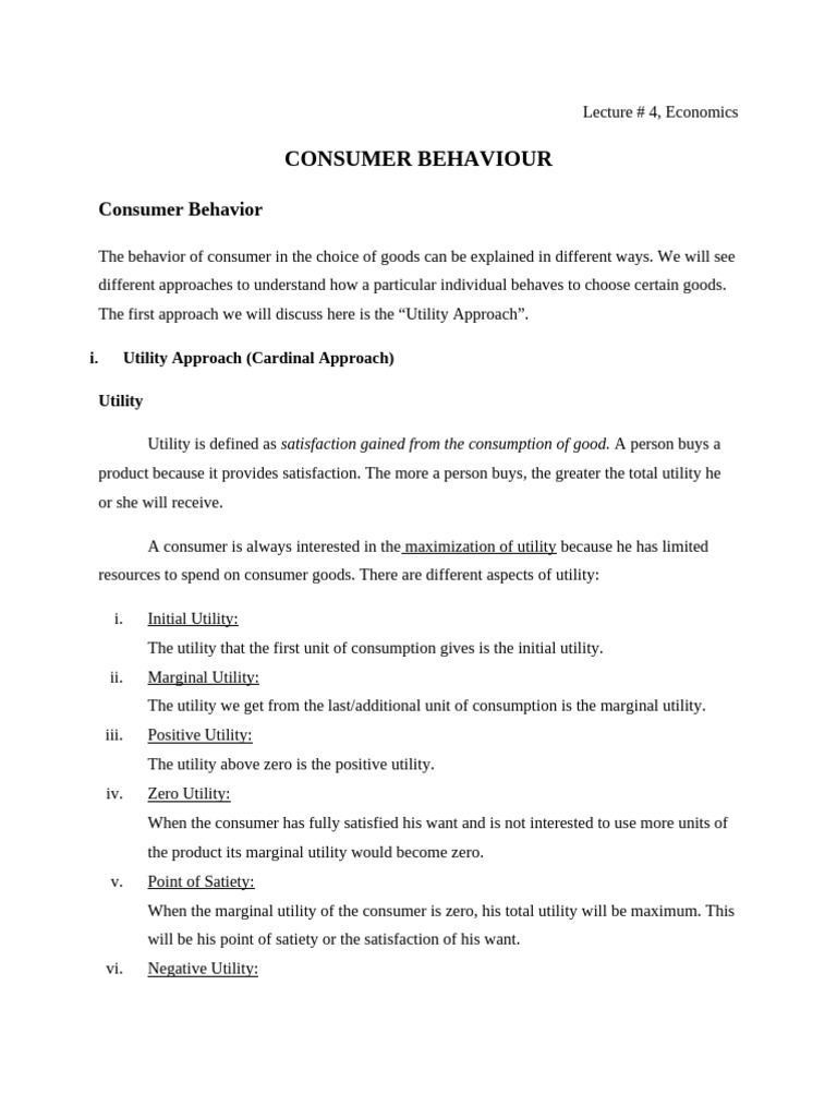 Lecture 4 Consumer Behaviour | PDF | Utility | Consumption (Economics)