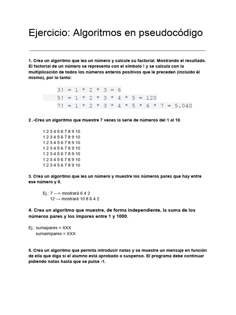 Ejercicio Algoritmos | PDF | Métodos y materiales de enseñanza