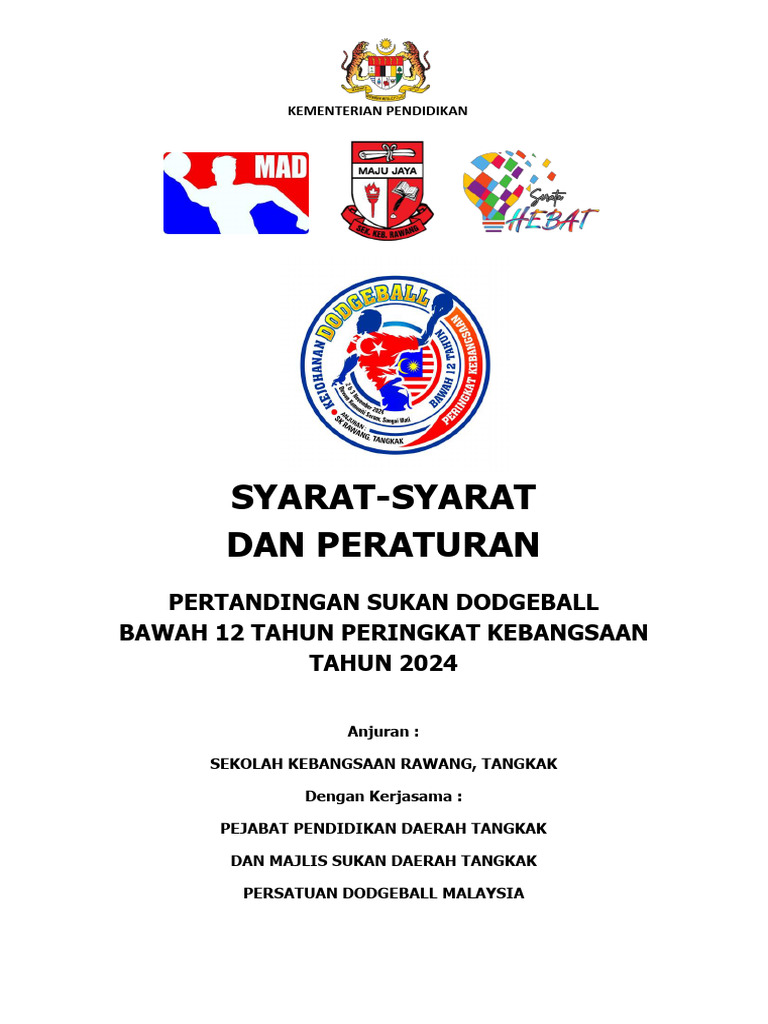 Peraturan Dodgeball U12 Kebangsaan 2024 SK Rawang | PDF