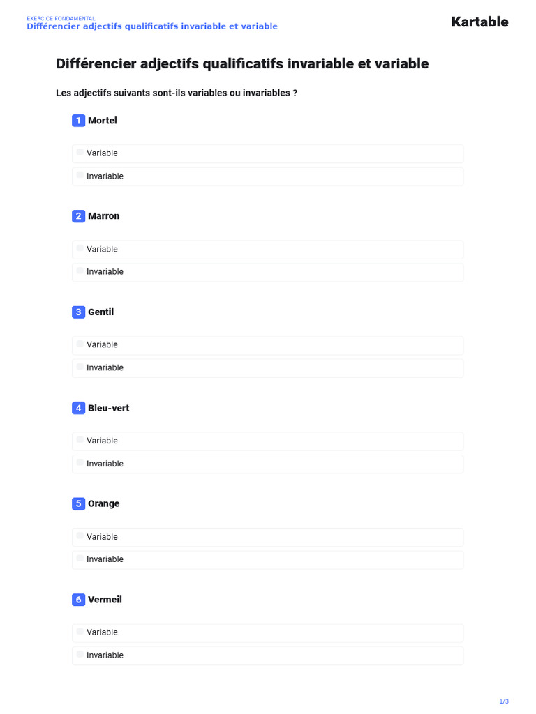 Adjectifs : Variable ou Invariable ? | PDF | Adjectif | Typologie ...