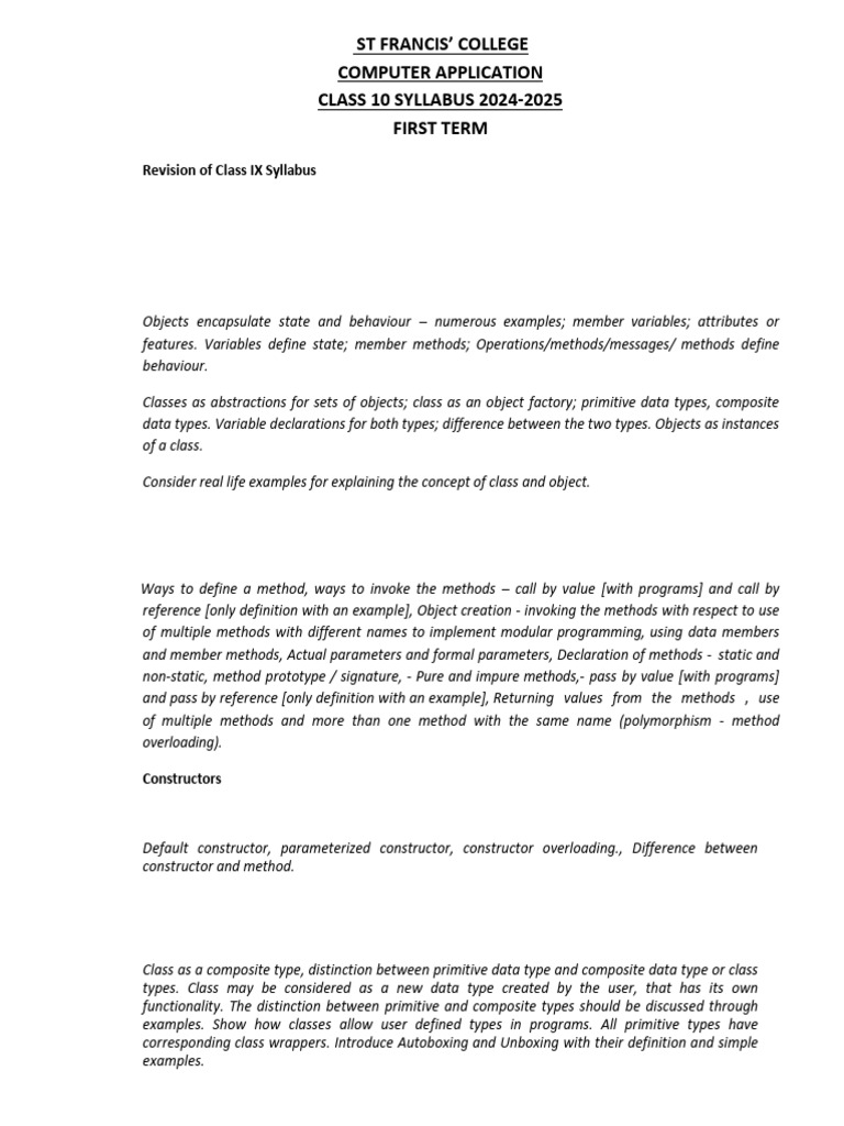 Class 10 Syllabus 2024 Pdf Method Computer Programming Class Computer Programming