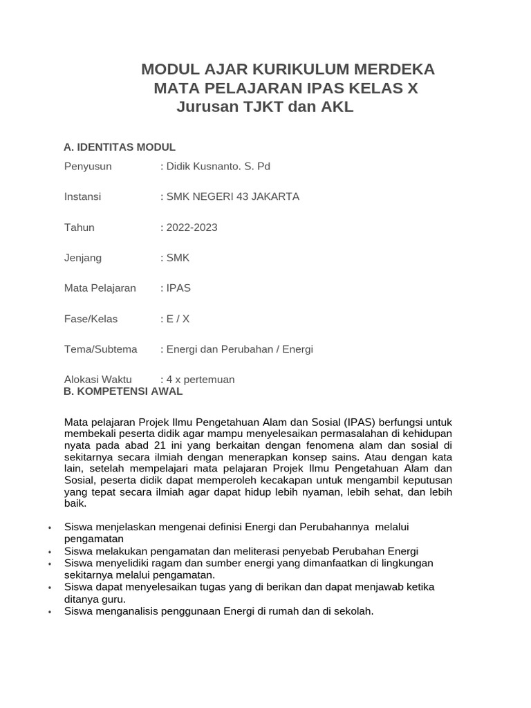 Contoh Modul Ajar | PDF
