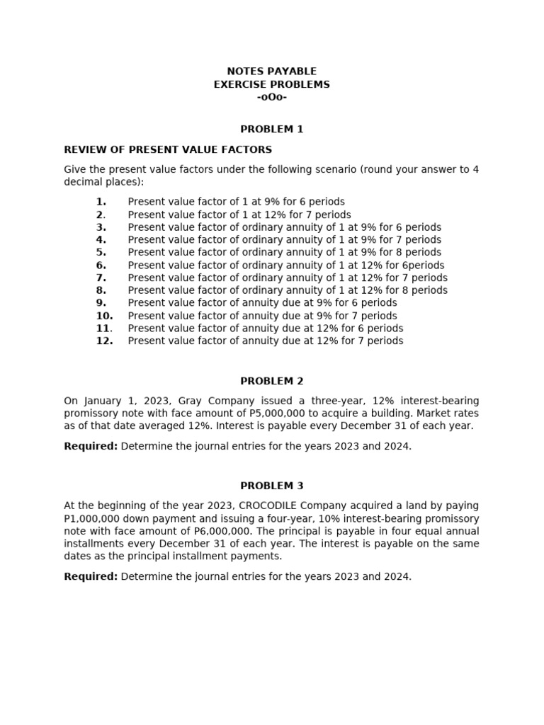 Exercise 3 PV Factors Notes Payable | PDF | Present Value | Promissory Note