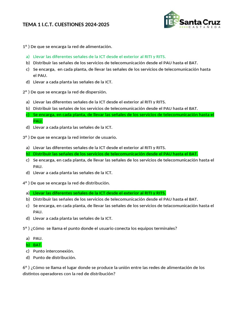 TEMA 1 Ict cuestiones 2024-2025_solución | PDF | Cable coaxial ...