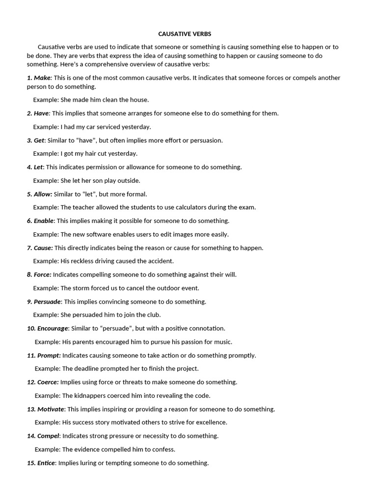 Causative Verbs Guide for ESL Learners | PDF | Subject (Grammar) | Verb