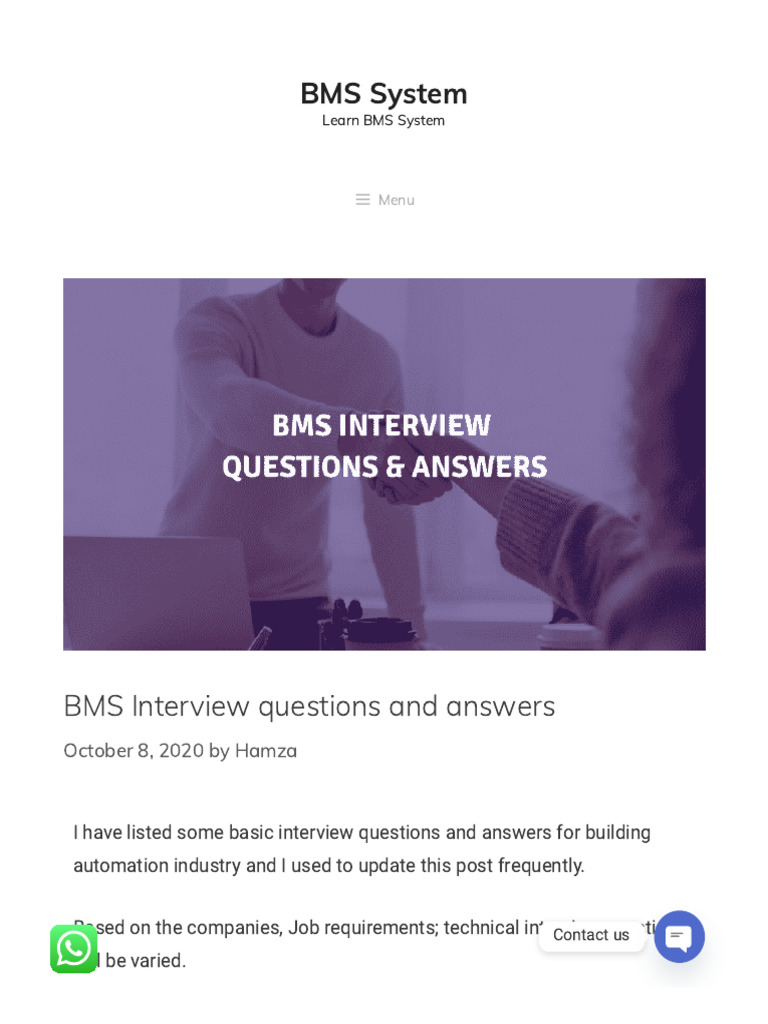 BMS Interview Questions and Answers - BMS System | PDF | Humidity | Databases