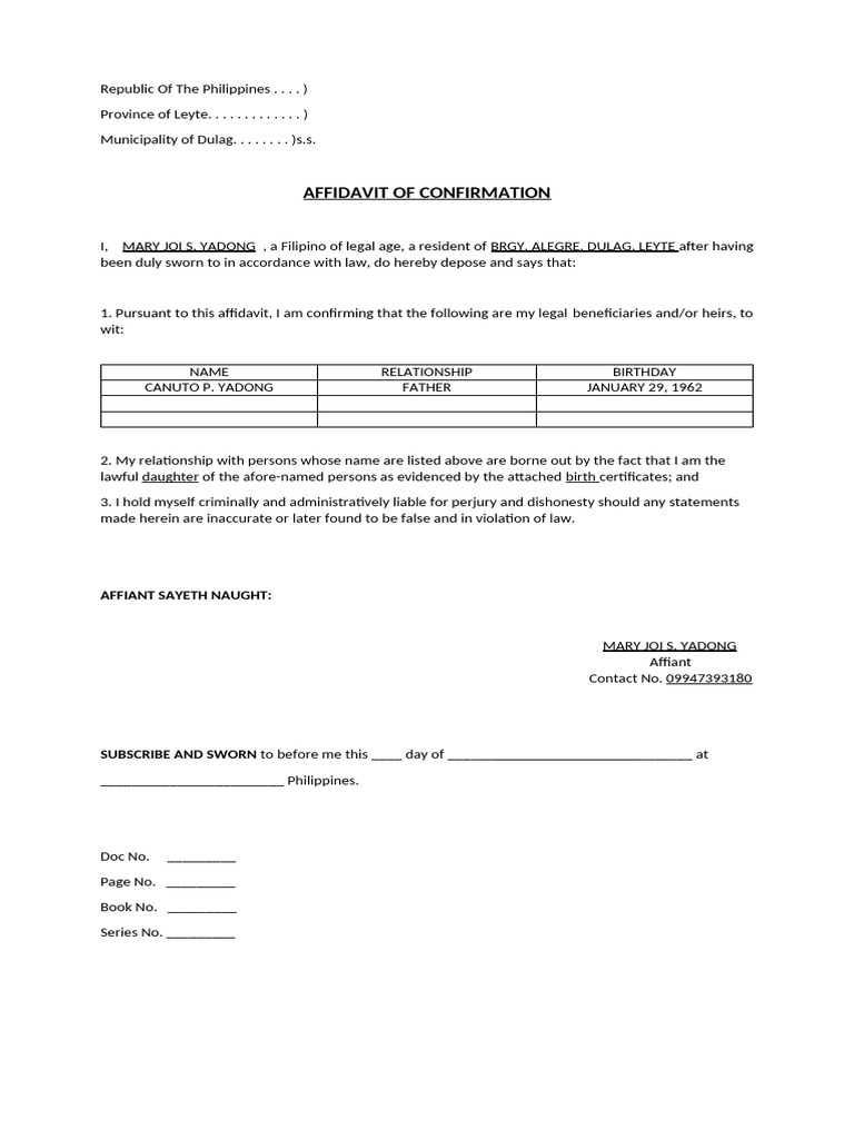 Affidavit of Confirmation | PDF