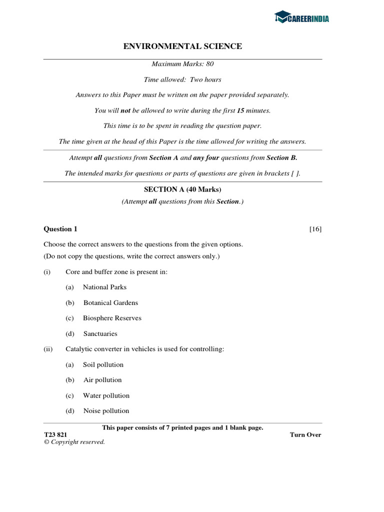 ICSE Environmental Science Question Paper 2023 | PDF | Agriculture ...