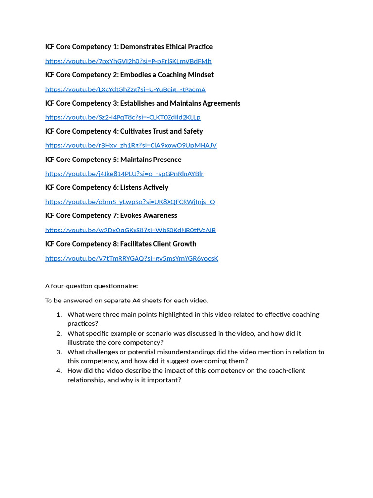 ICF Core Competency Video Links | PDF