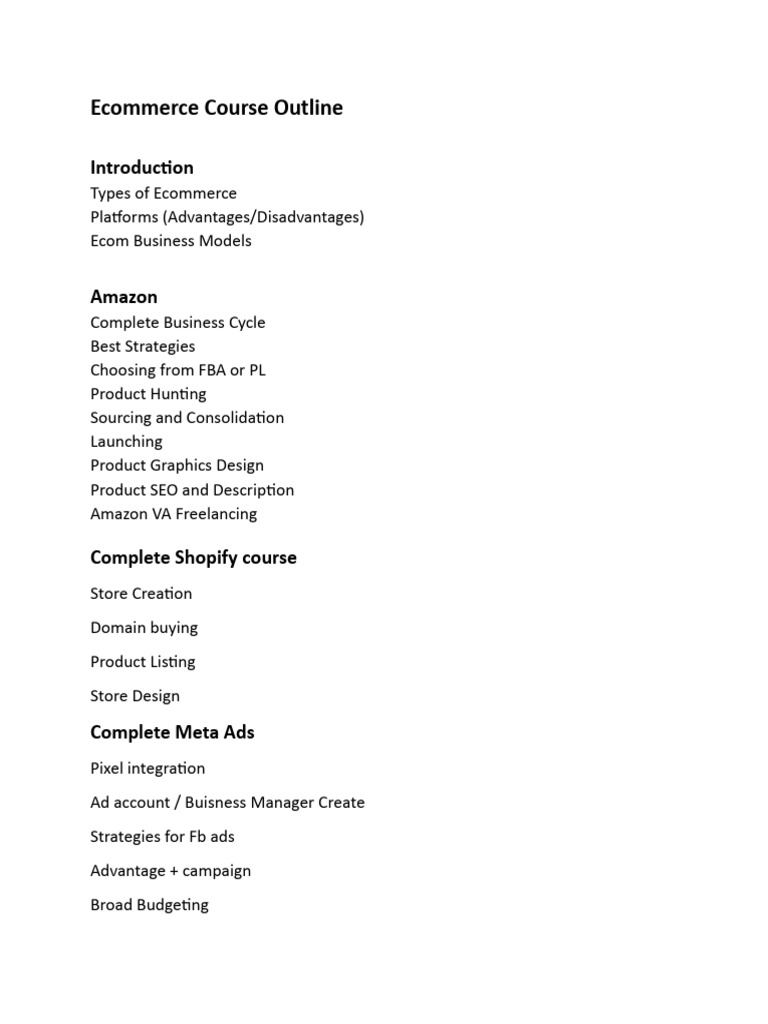 Ecommerce Course Outline | PDF