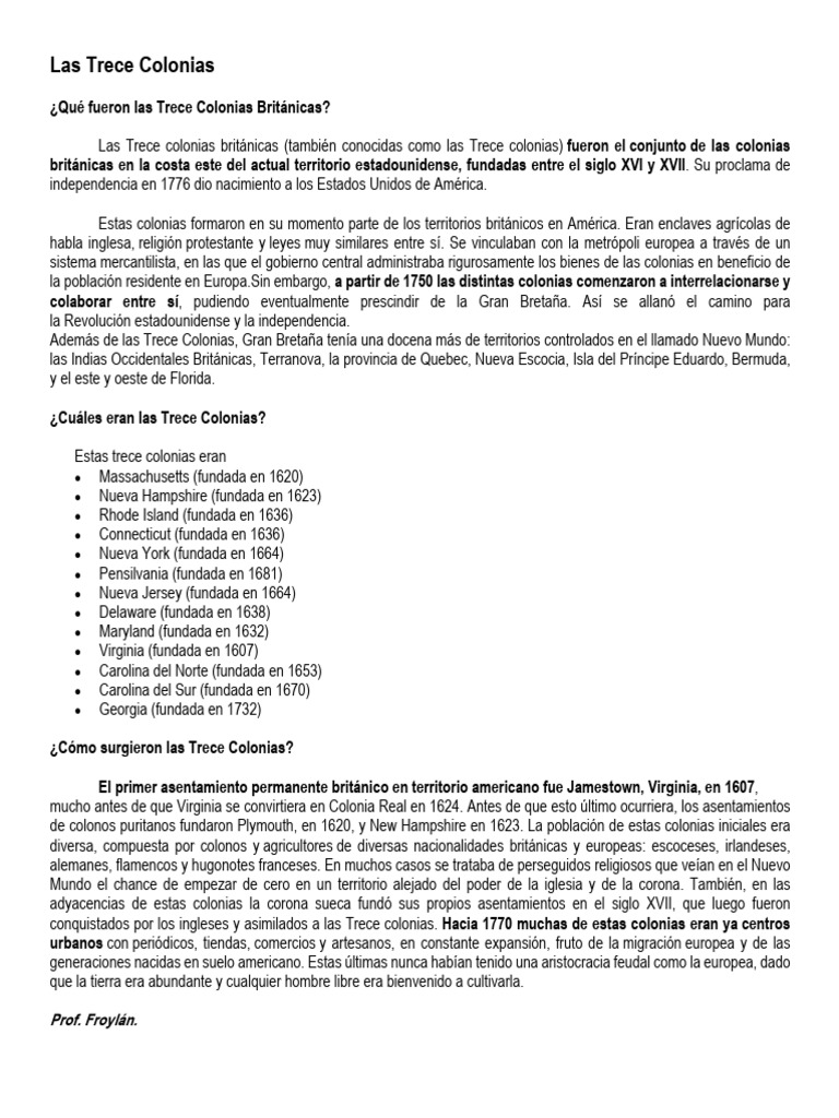 Historia de las Trece Colonias USA | PDF | Trece colonias