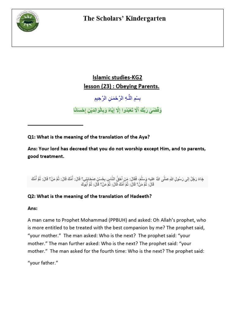 Obeying Parents in Islamic Studies | PDF | Abrahamic Religions ...