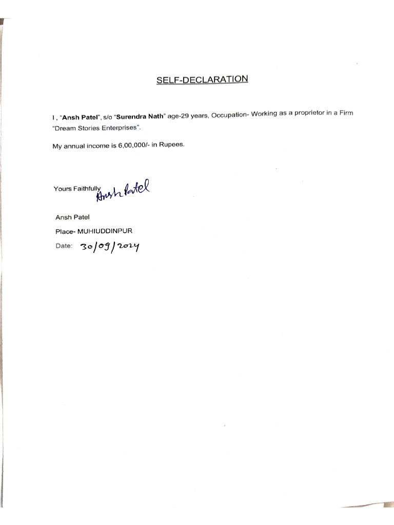 Ansh SelfDeclaration | PDF