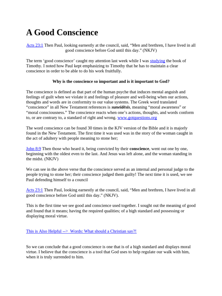 A Good Conscience | PDF | Conscience | Paul The Apostle