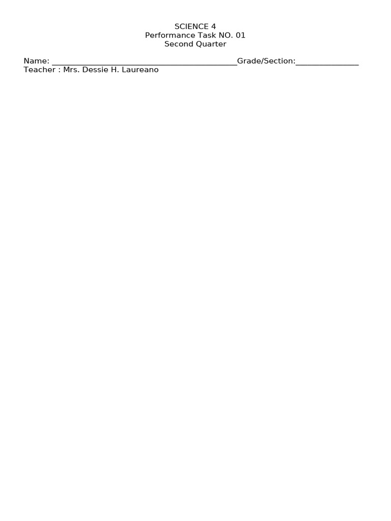 Performance Task Science | PDF | Self-Improvement