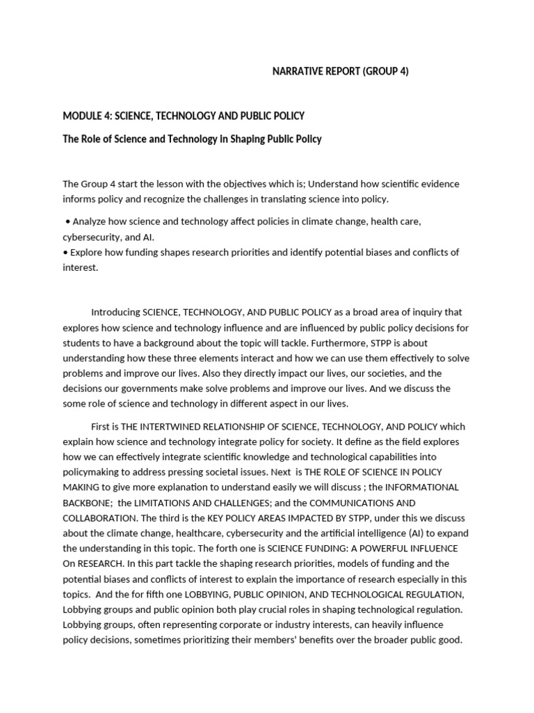 STS Narrative Report1 | PDF | Science | Policy Analysis