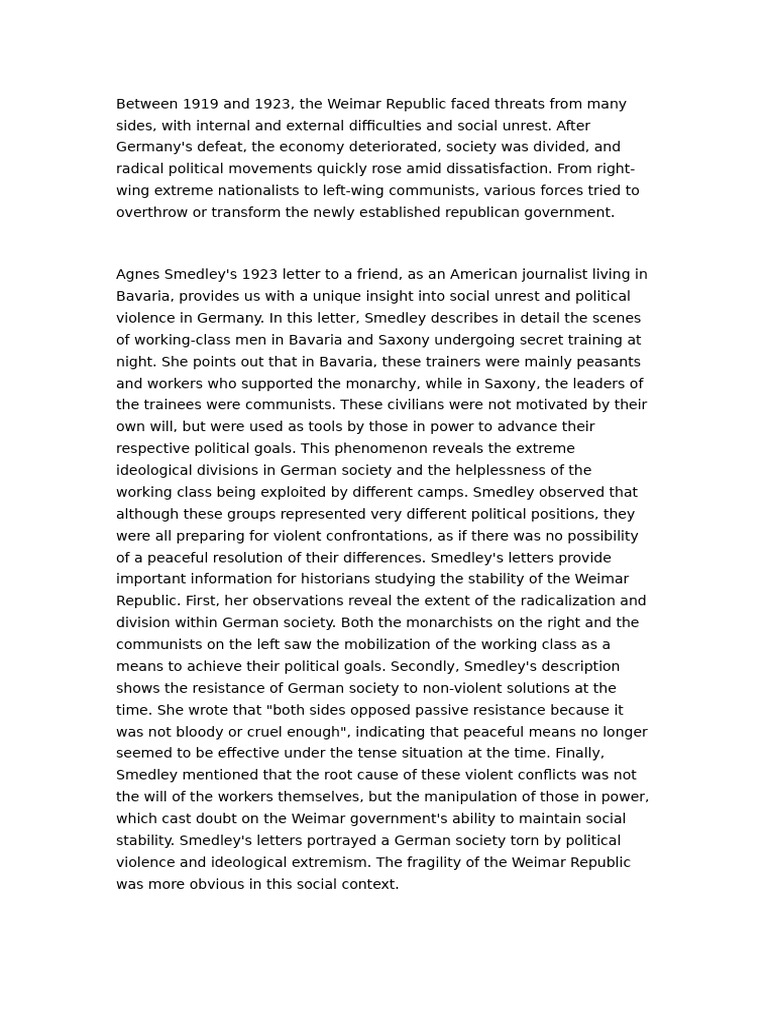 The Stability of The Weimar Republic Between 1919 To 1923 | PDF ...