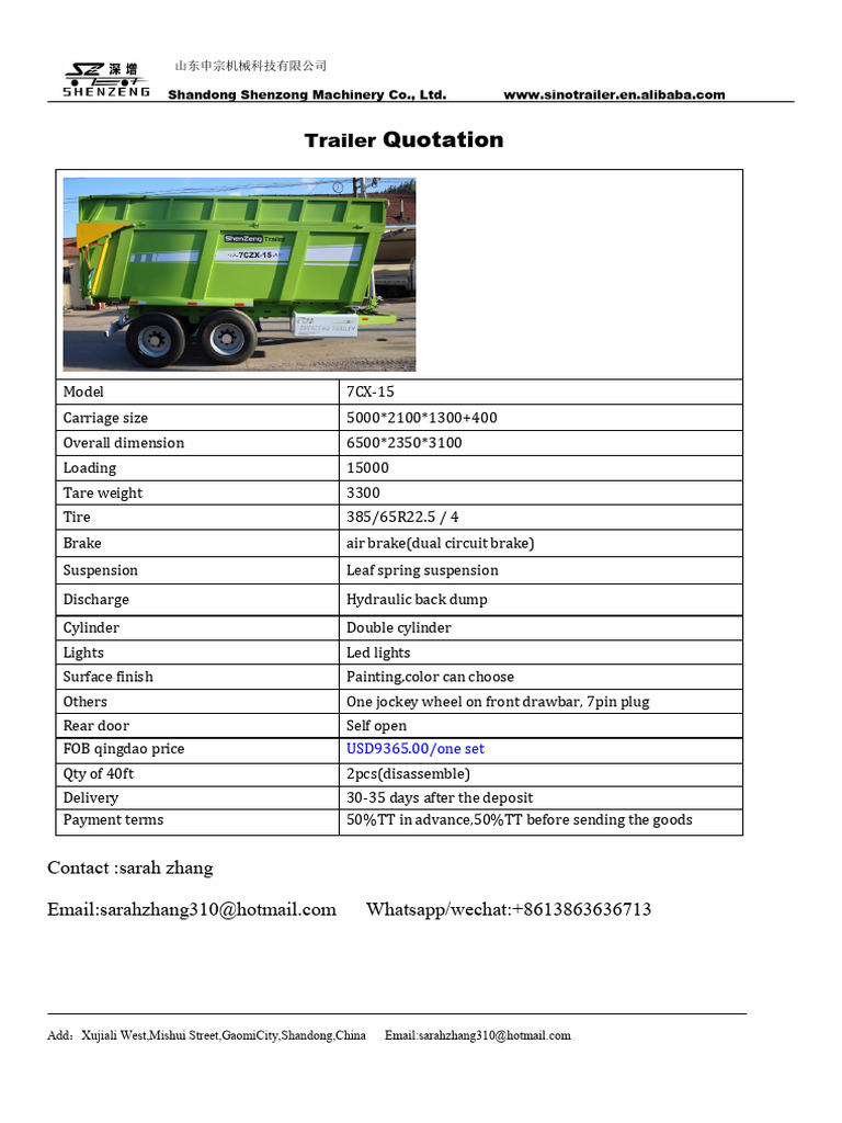 15T Trailer Quotation 2024 (2024-09-22 17 - 48 - 23) | PDF