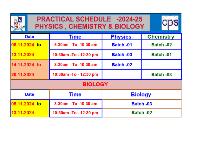 12-Sci - Quartz - Practical Time Table | PDF