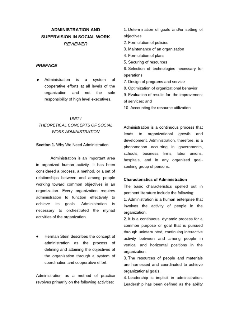 Social Work Administration Overview | PDF | System | Social Work